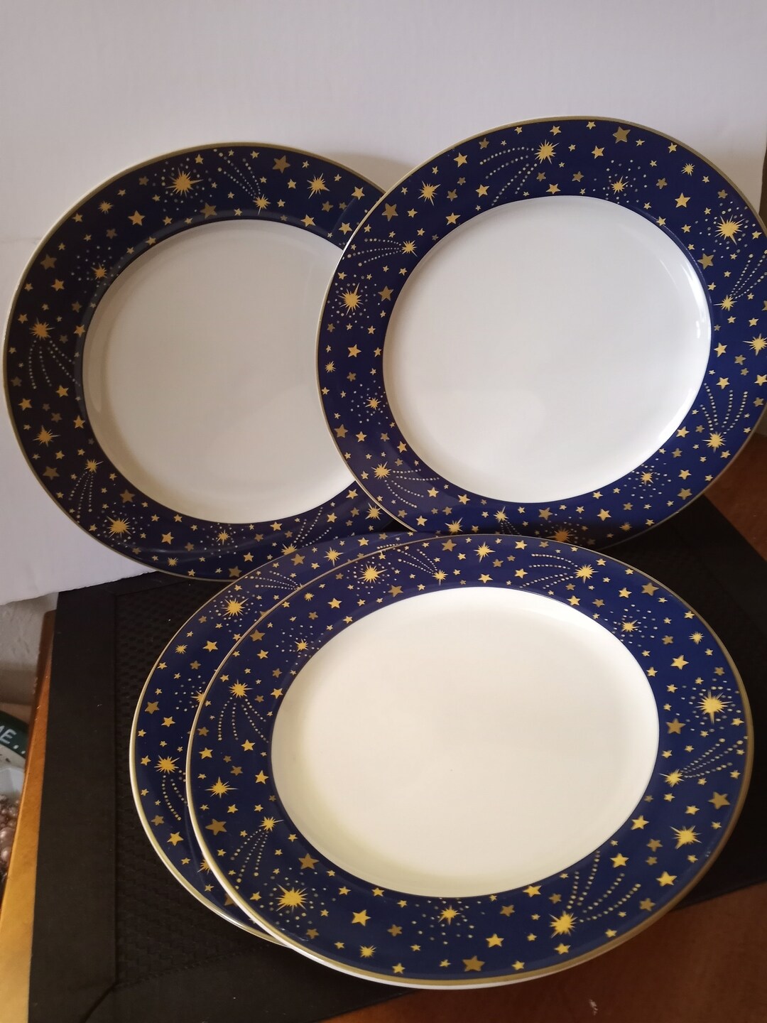 Set of 4 Vitromaster Galaxy, Celestial Dinner Plates, 22K Gold Stars ...