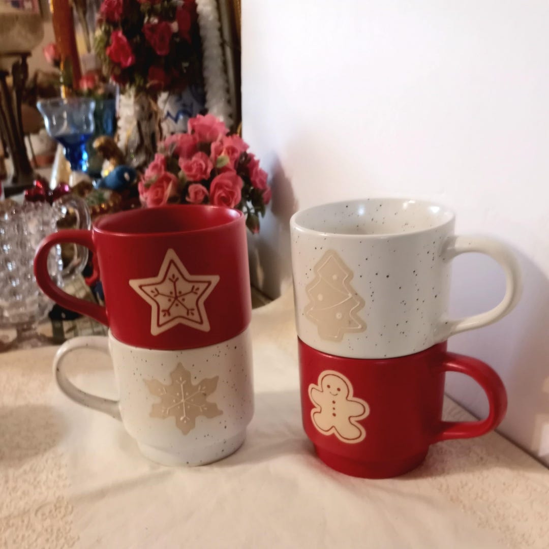 Vtg Boston Warehouse Set of 4 Stacking Winter, Christmas Mugs, Hot ...