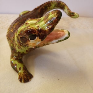 Vtg Hand-painted Ceramic Alligator, Green and Brown With Open Mouth ...