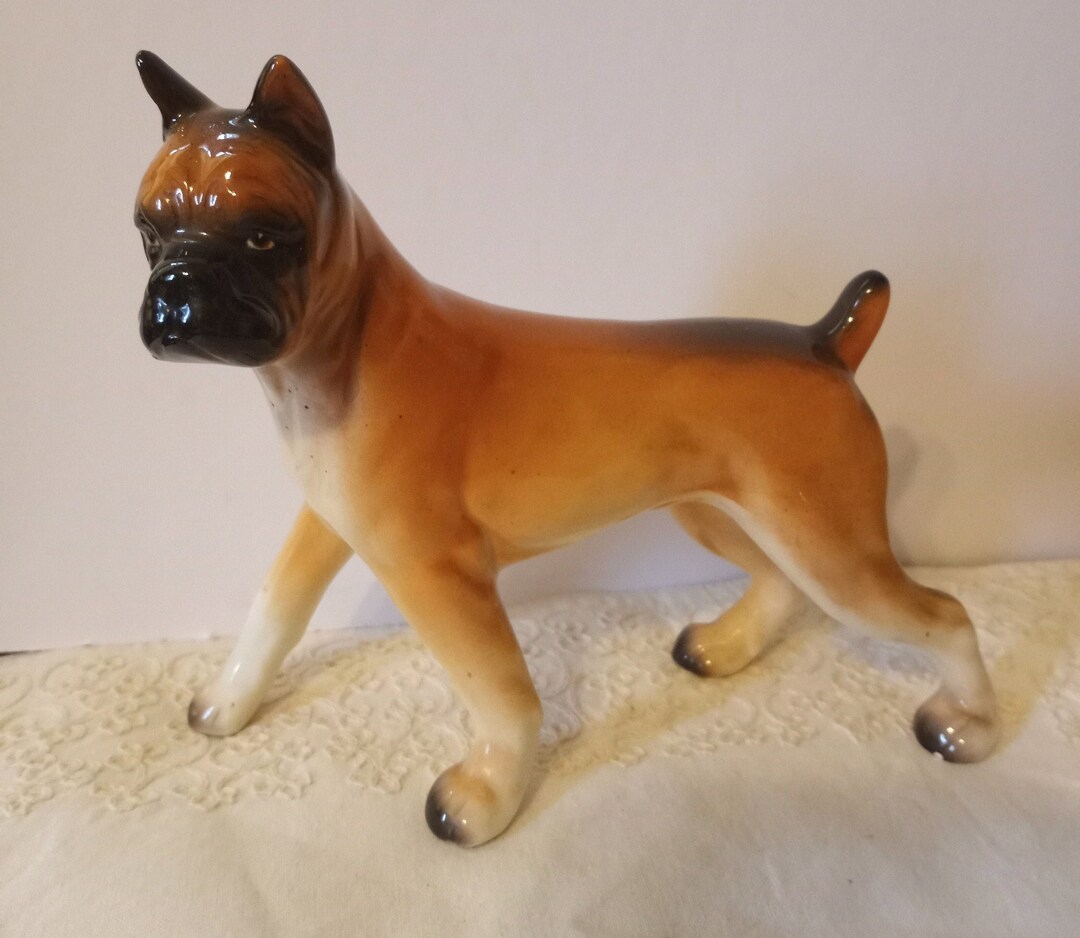 Antique Large Hand-painted Porcelain Boxer Dog Figurine, Made in Japan ...