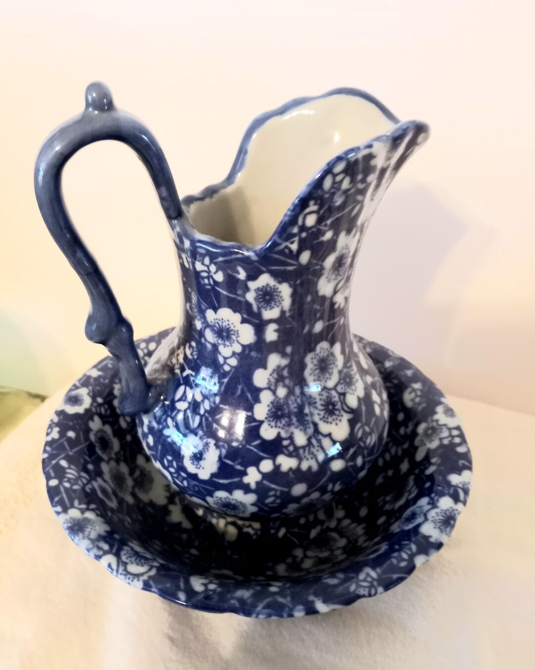 Vintage Victoria Ware Flow Blue Stoneware Pitcher and Bowl Set - Etsy
