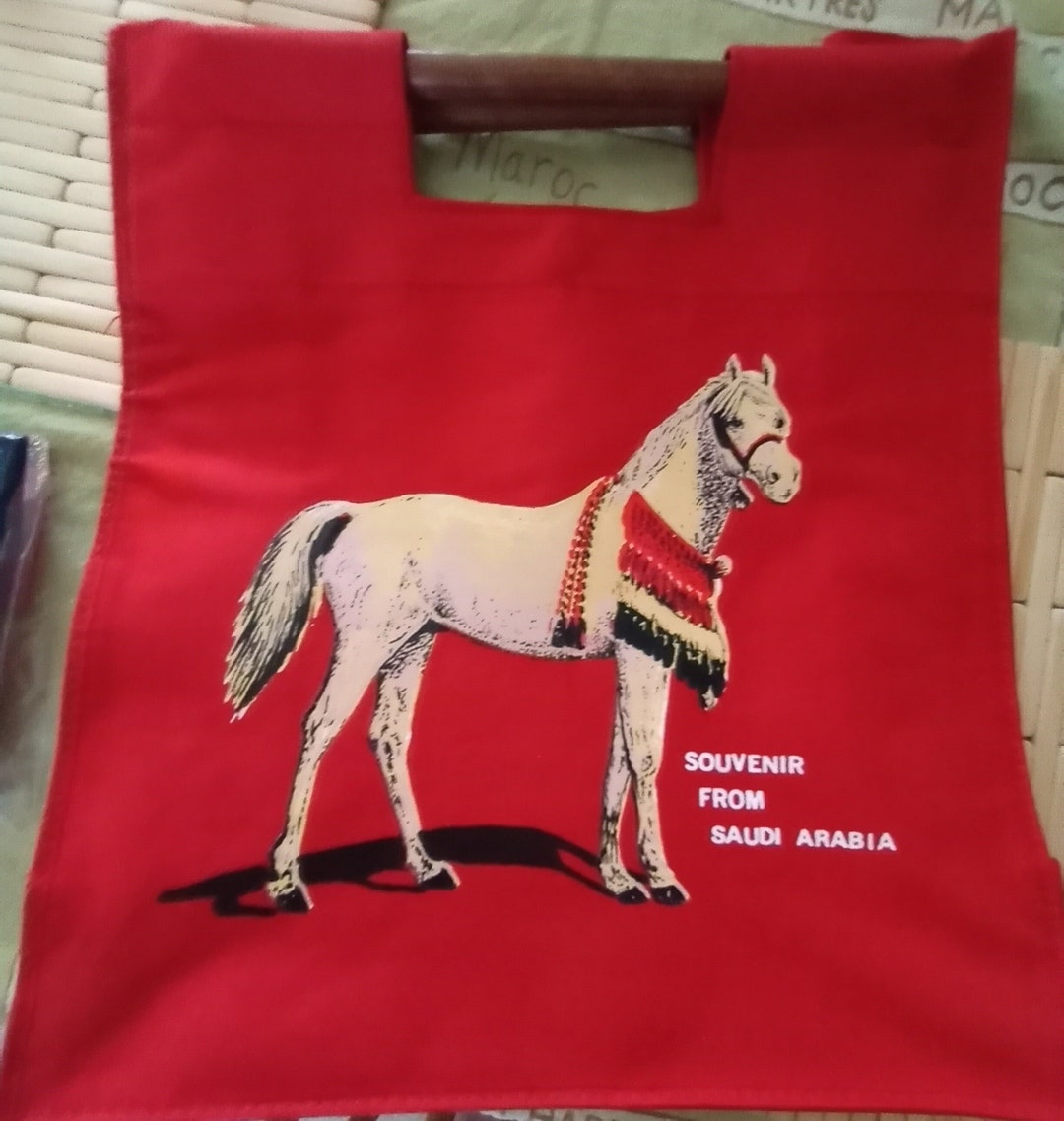Red Canvas Saudi Arabia Tote Bag With Wood Dowel Handles, and Arabian ...