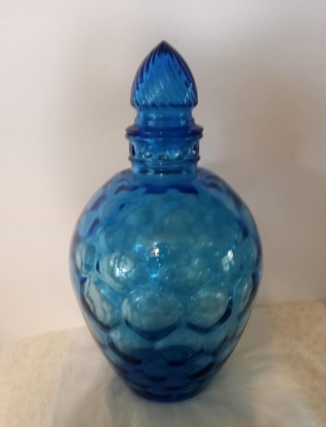 Mid-century Wheaton Blue Bubble Glass Decanter: Honeycomb Liquor Bottle ...