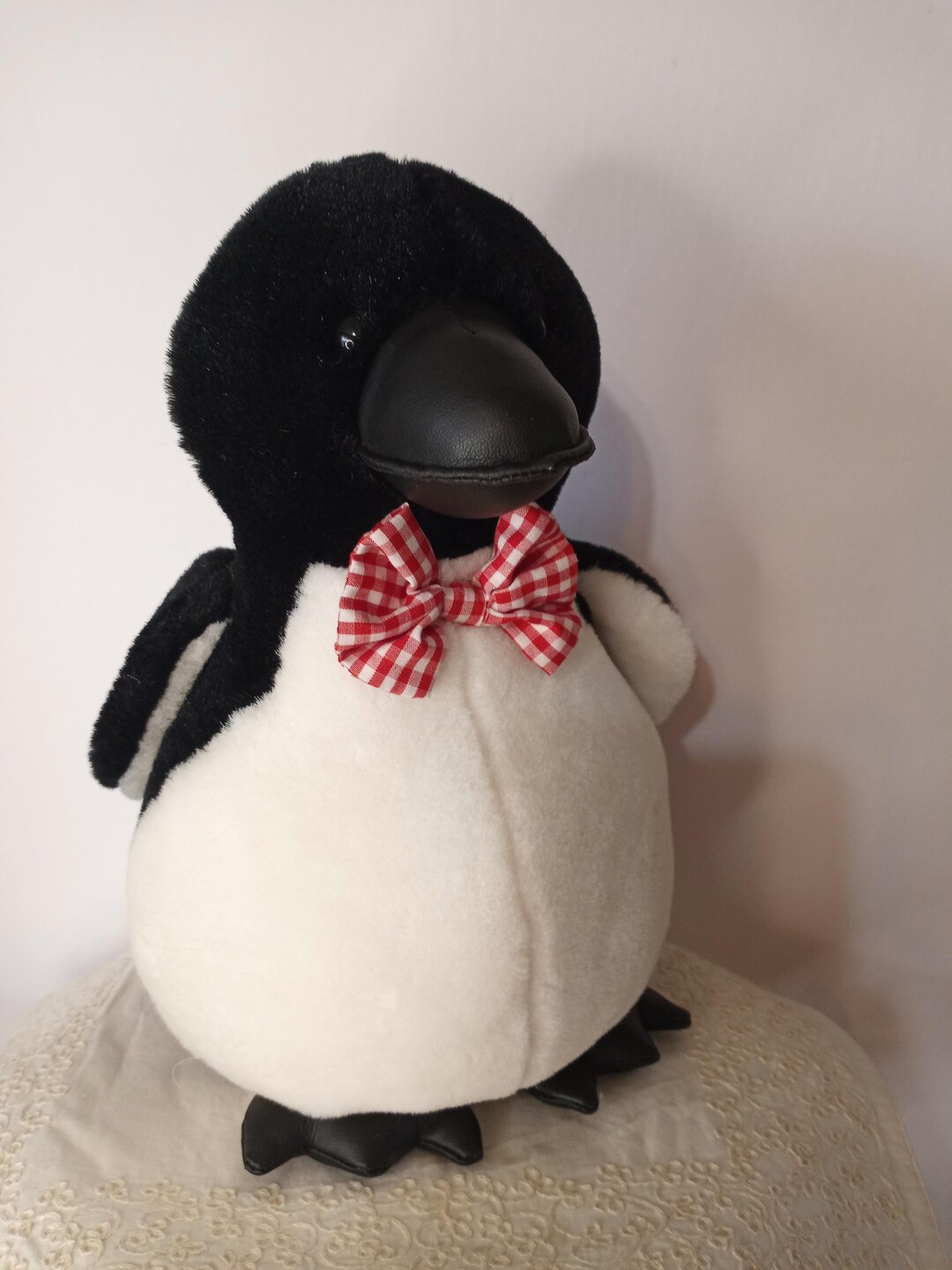 Vtg Penguin Plush Toy, Stuffed Animal With Faux Leatherette Beak and ...