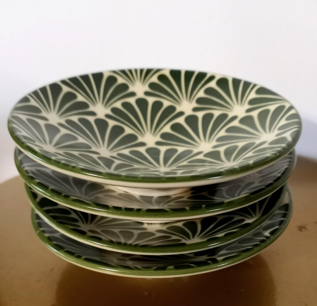 Vintage Crofton Ceramic Sushi Dipping Bowls, Tropical Green Fan Design ...