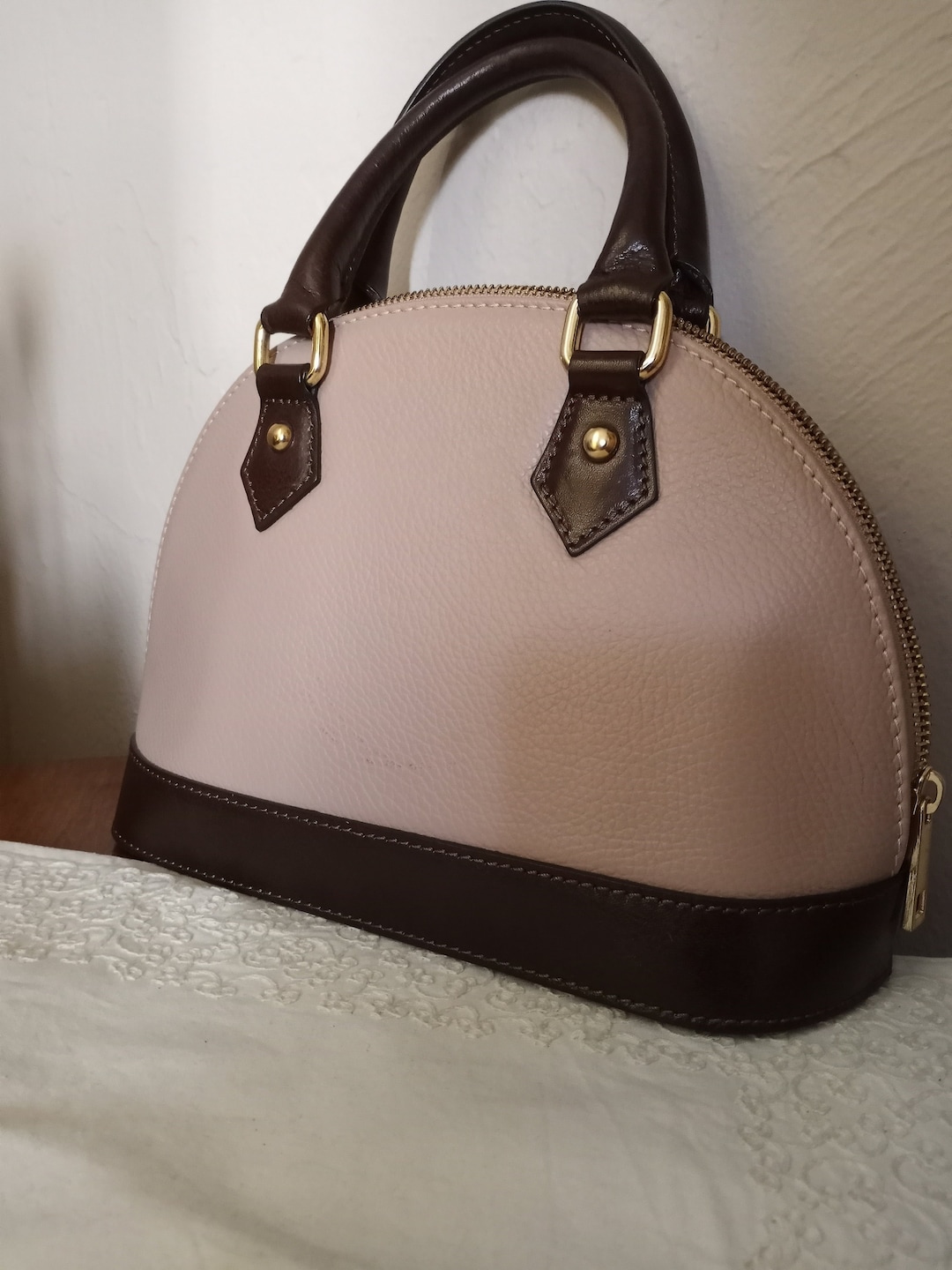 Divina Firenze, Tuscany Leather, Top Handle Purse, Beige and Brown With ...