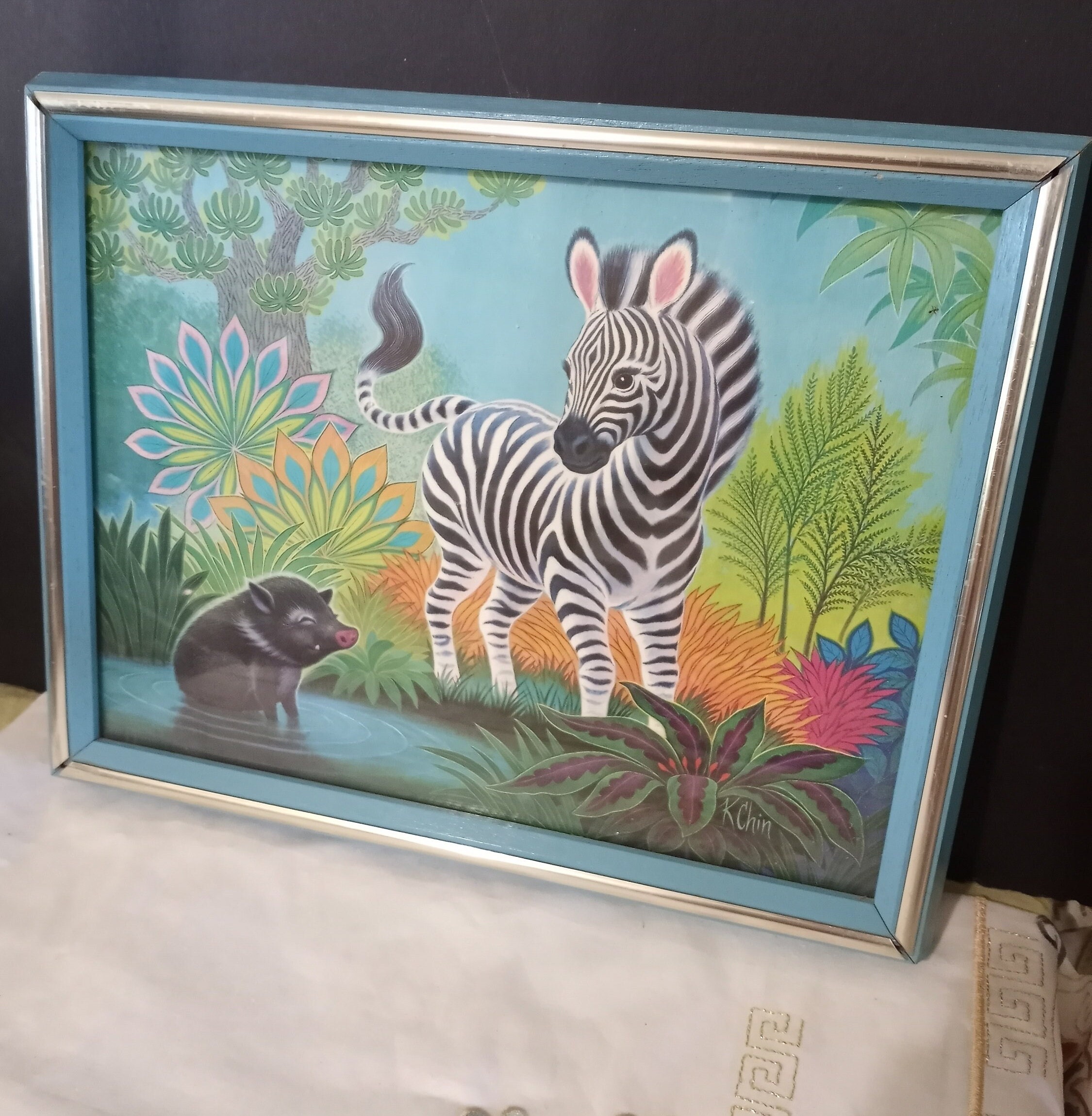 Vintage K. Chin Zebra & Warthog Art Print - Framed Nursery Decor - Etsy