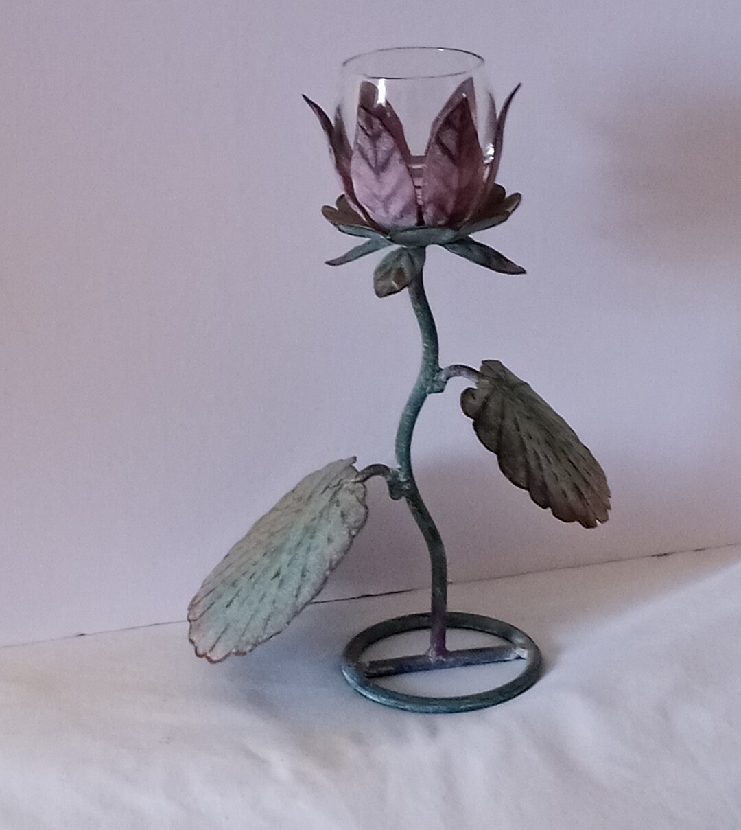 Vtg Toleware Verdigris Finish Flower Votive or Tealight Candleholder ...