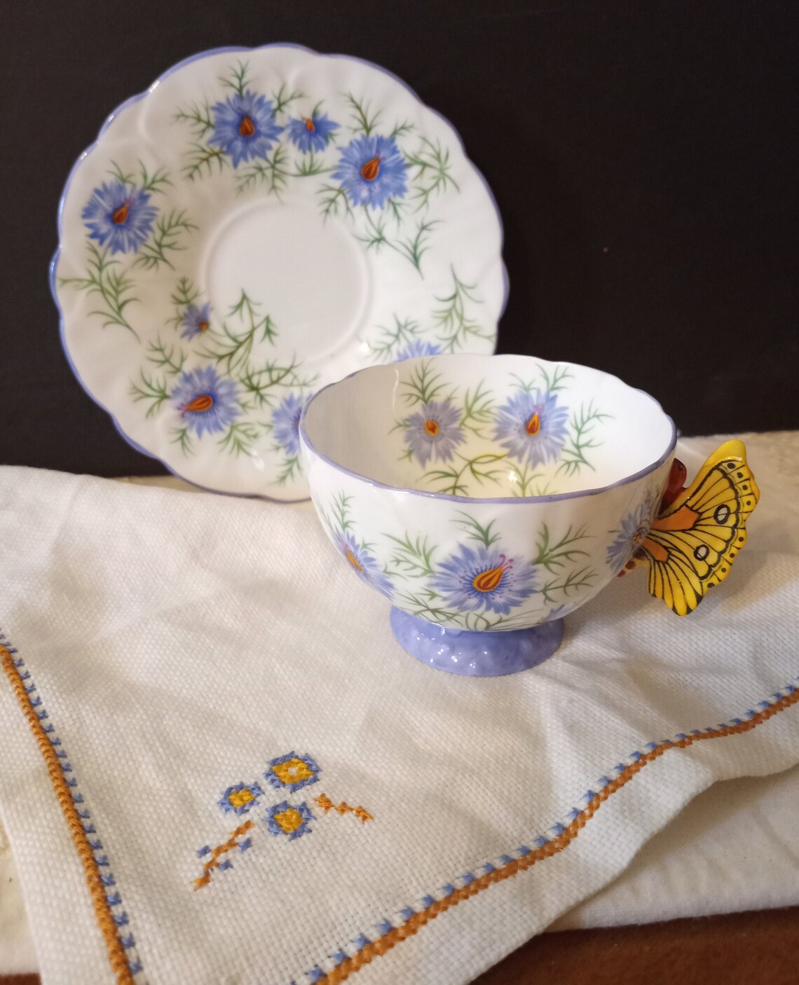 Rare Antique Aynsley Butterfly Handle Teacup With Cornflower Etsy