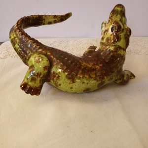 Vtg Hand-painted Ceramic Alligator, Green and Brown With Open Mouth ...