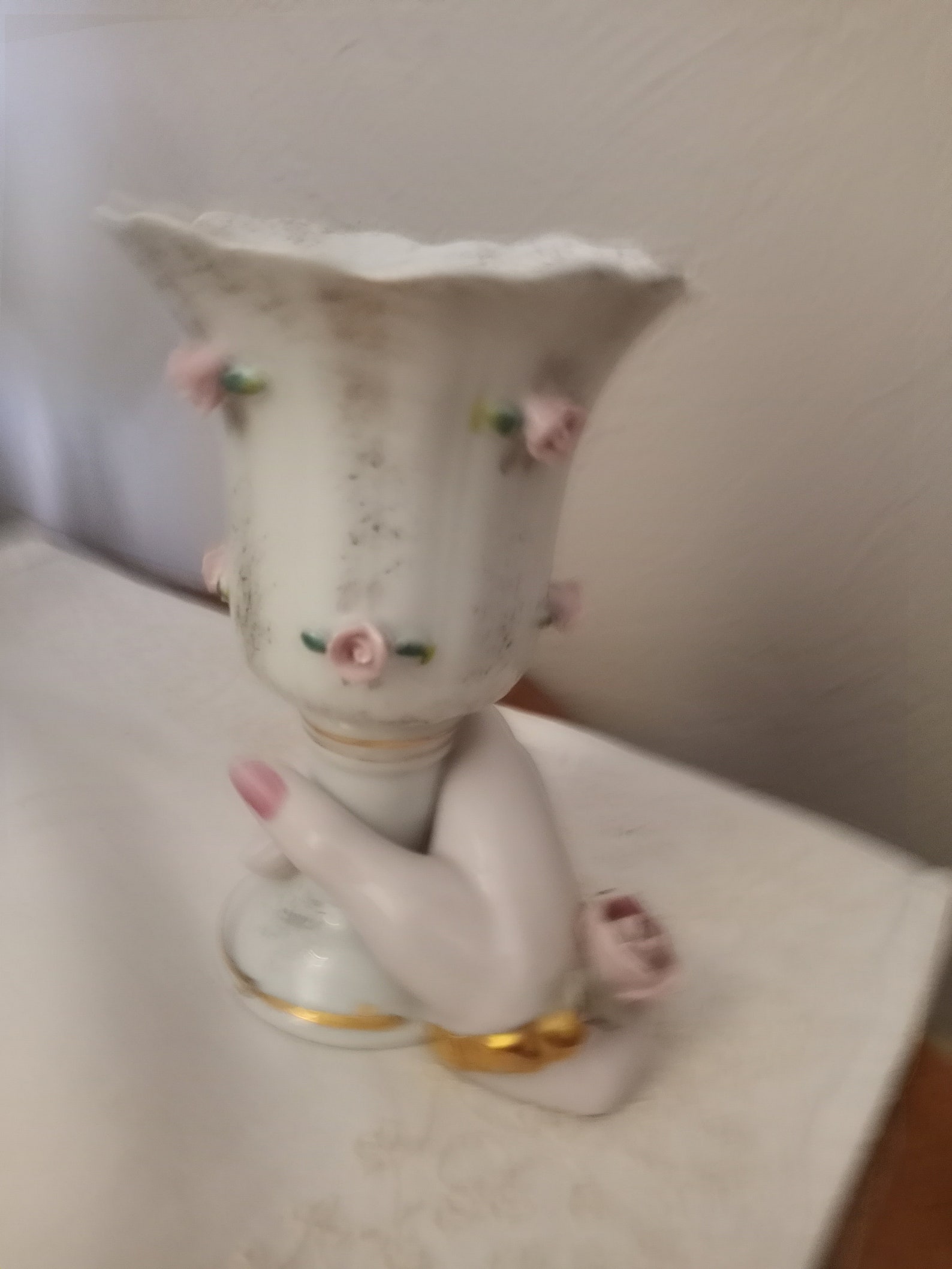 Porcelain Lady Hand Vase Holding Goblet with Roses Gold | Etsy