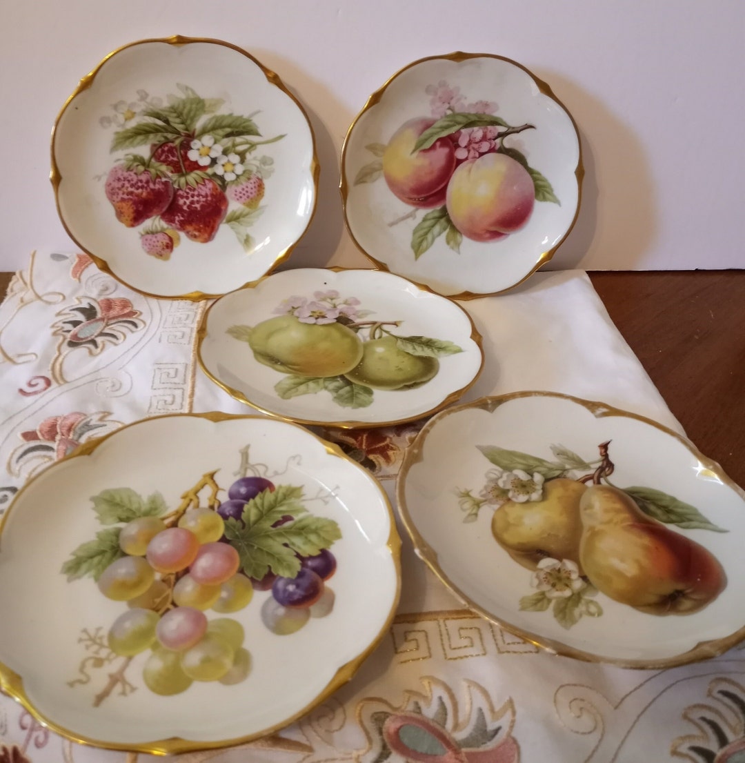 Set 5 Bavarian Handpainted Limoges Porcelain Fruits Dessert Dishes ...