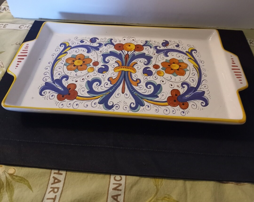 Vtg Hand-painted Italian Majolica Ceramic Ricco Deruta Pottery Tray ...