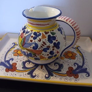 Vintage Classic Arabesco Blue Italian Deruta Majolica Pottery Pitcher ...