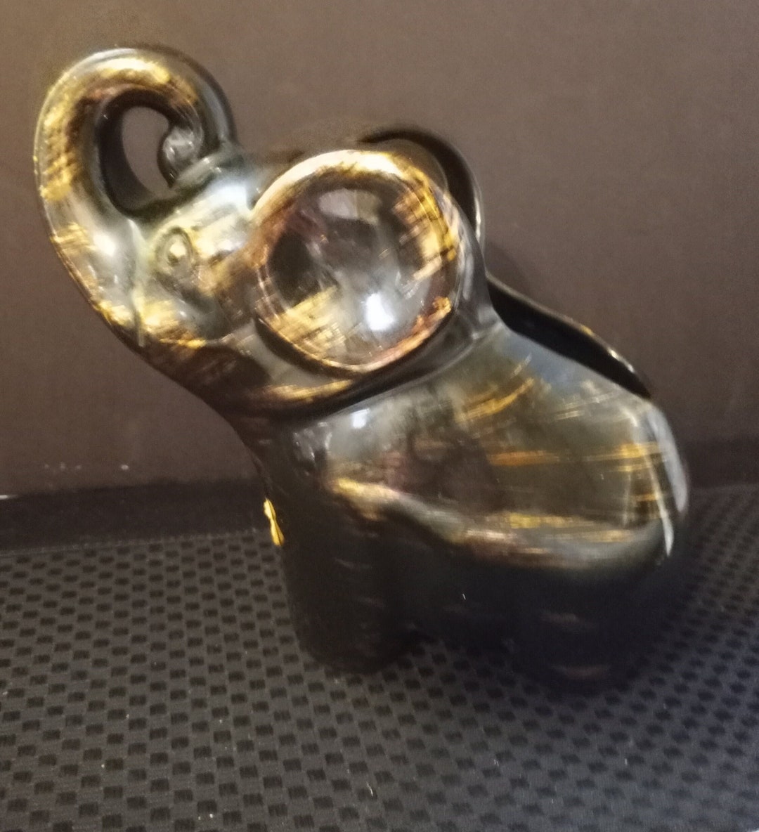 Vtg MCM Rare Black Ceramic Elephant Planter, 22K Gold Antiqued Accents ...