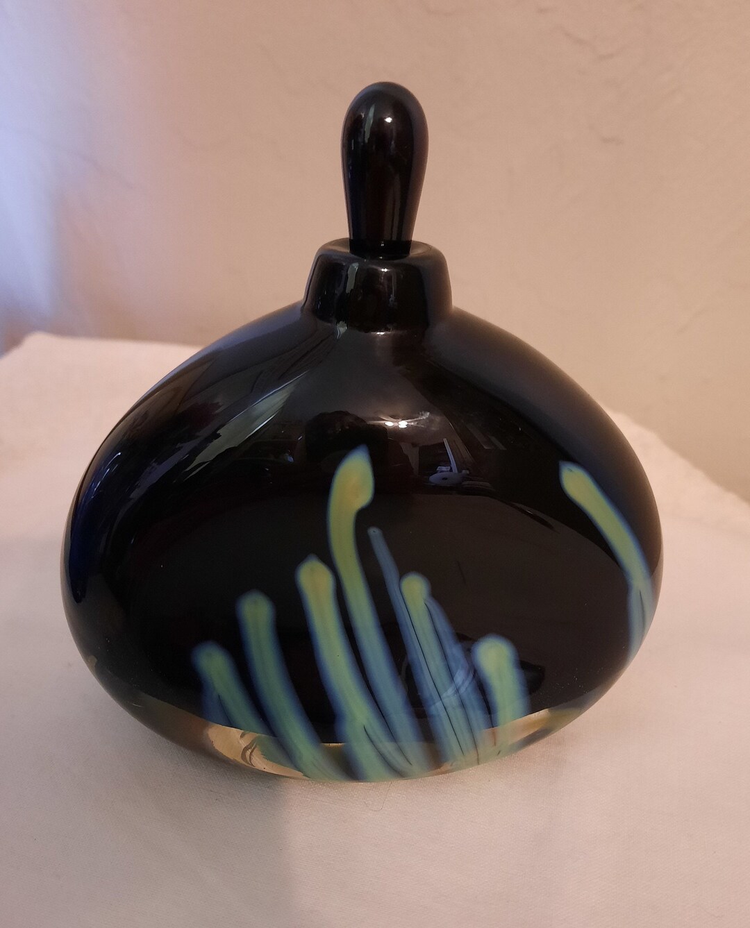 Feller Glass Studios, Handblown Vtg Black Art Glass Perfume Bottle ...