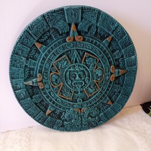 Vtg Aztec Sun Stone, Mayan Calendar, Wall Art, Plaque Reconstituted ...