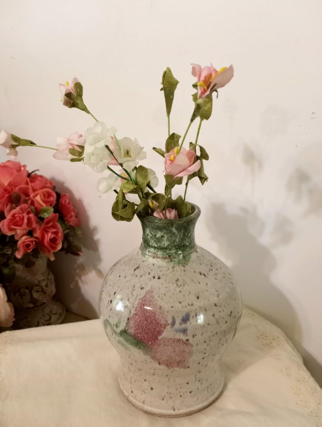 Vintage Jason Parsley Pottery Vase: Hand-thrown Stoneware, Pink Flower ...