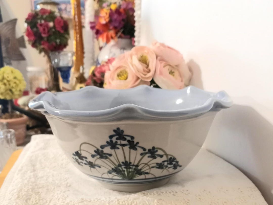 Vtg Carol Jensen Turnage Pottery Blue Irises Handthrown Handpainted ...