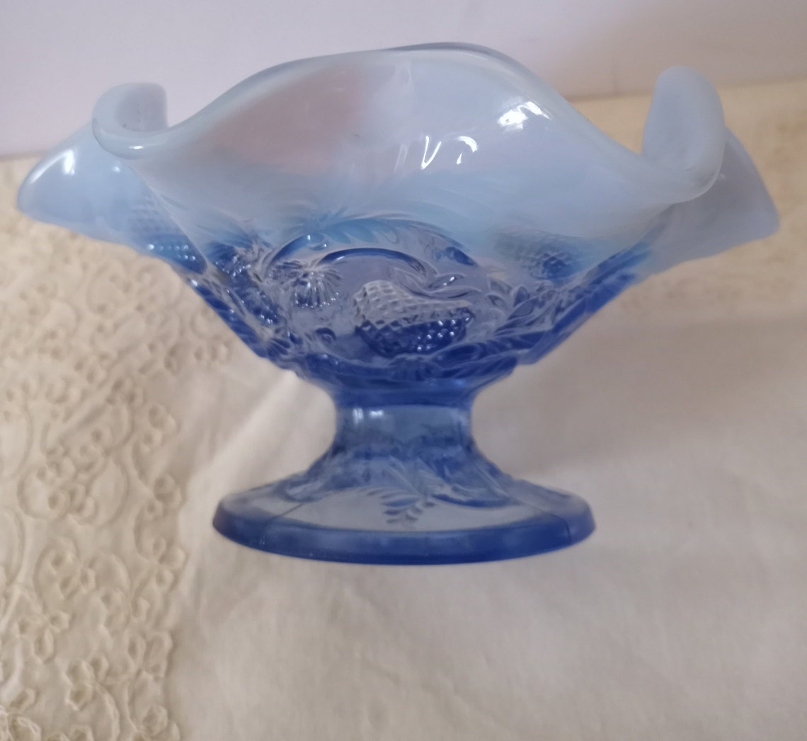 Vintage Fenton Small Inverted Strawberry Design Etched Blue - Etsy