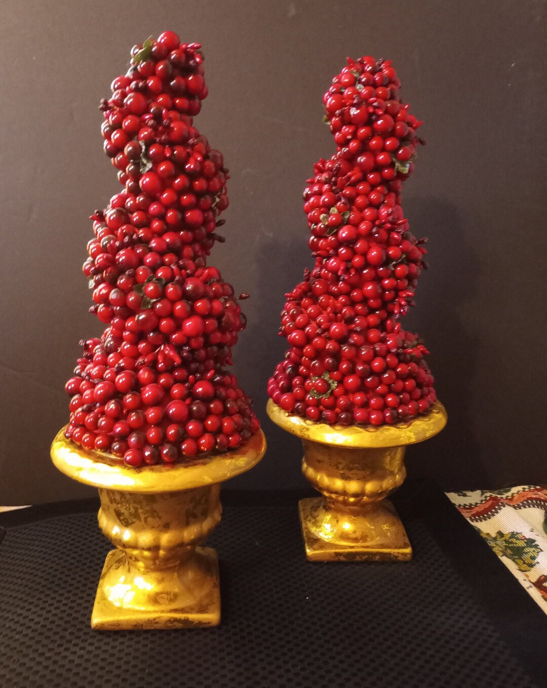 Vtg Twisting Faux Berry Cone Topiary Christmas Decor Trees, Antiqued ...