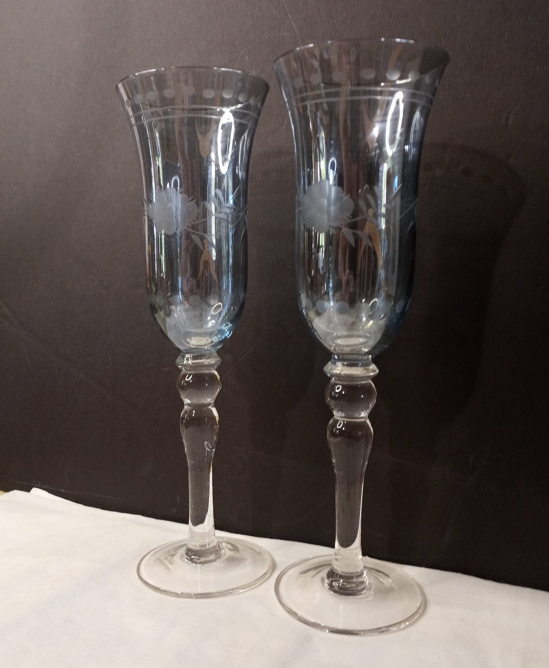 Pair of Antique Navarre Blue Style Celestial Blue Etched Flower ...