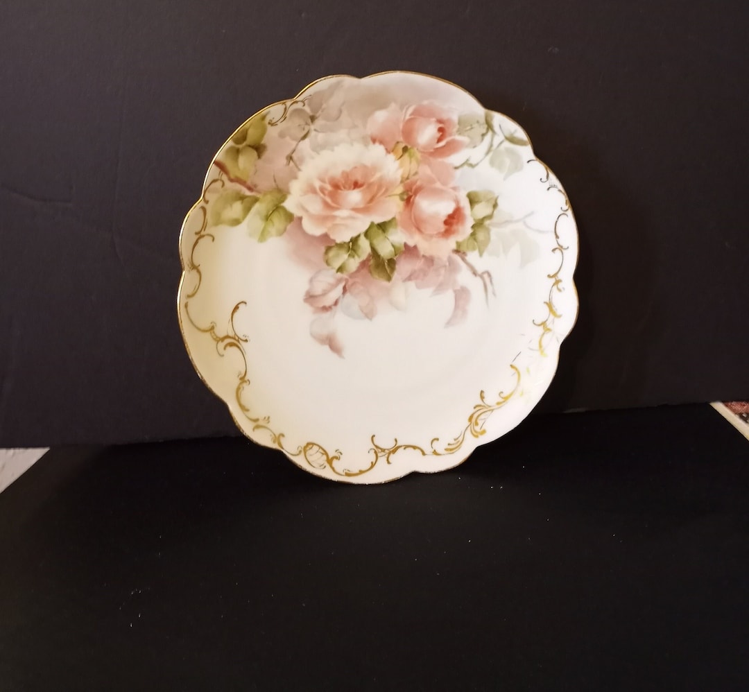 Antique Limoges Hand-painted Pink Roses Cabinet Plate. 22K Gold ...