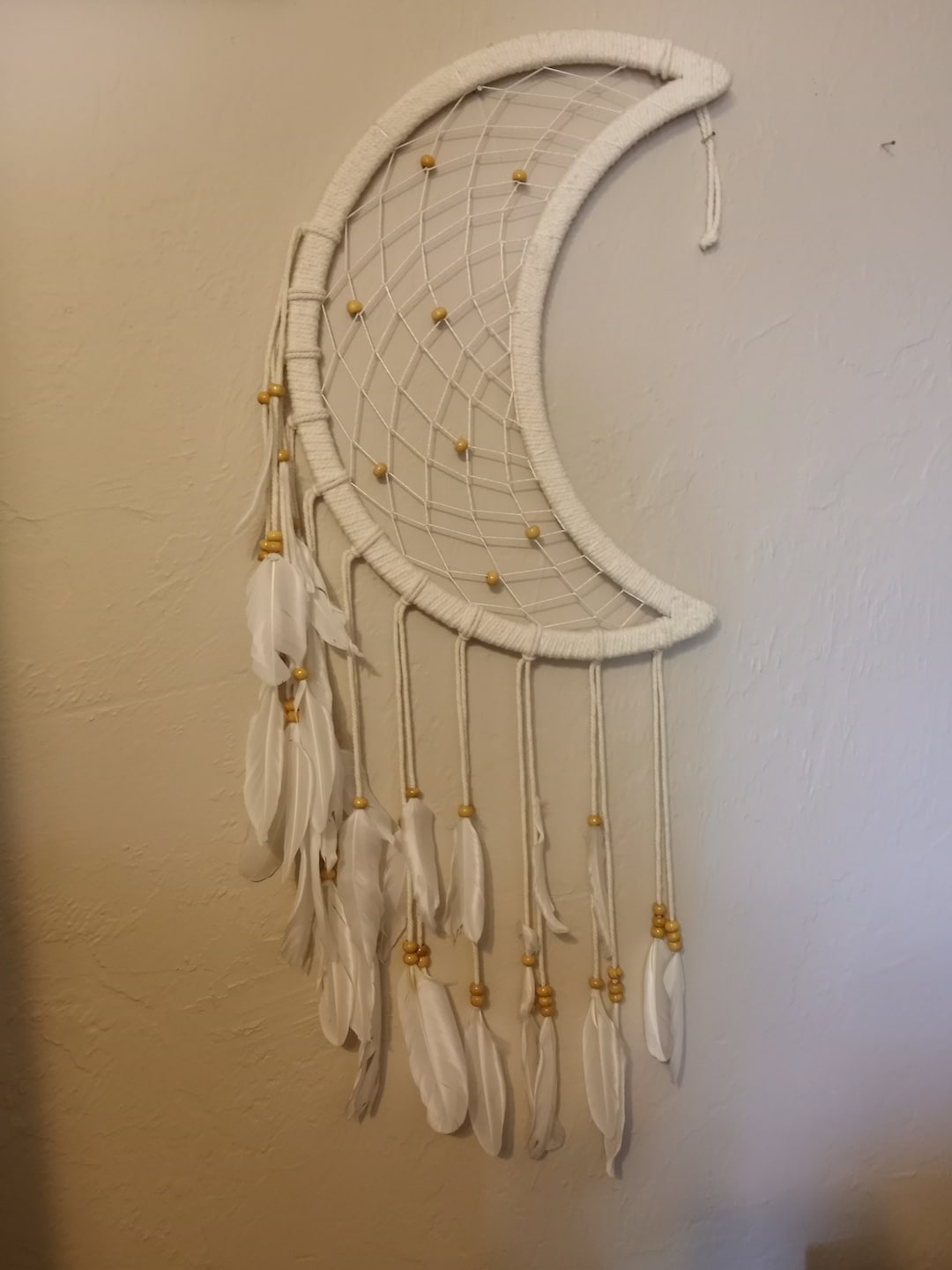Vtg 37 Handmade Macrame Half Moon Wall Hanging, Dreamcatcher, Wall Art ...
