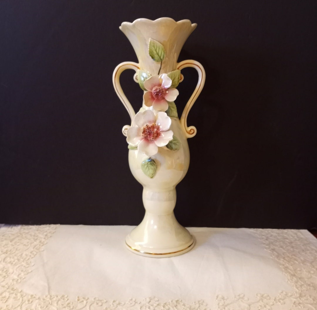 Lustreware Opalescent Porcelain China Bud Vase With Applied Pink Wild ...