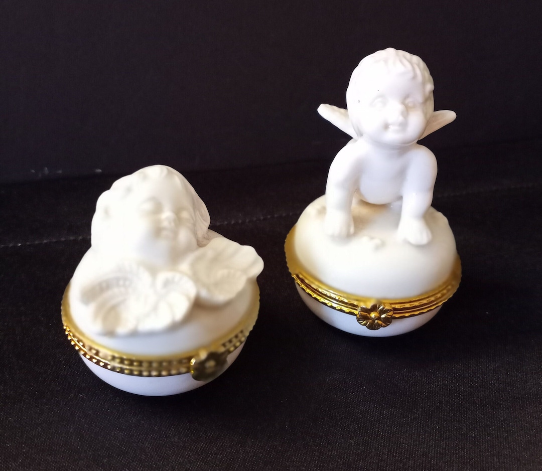 Vintage Cherub Trinket Boxes: White Porcelain, Gold-plated, Set of 2 - Etsy