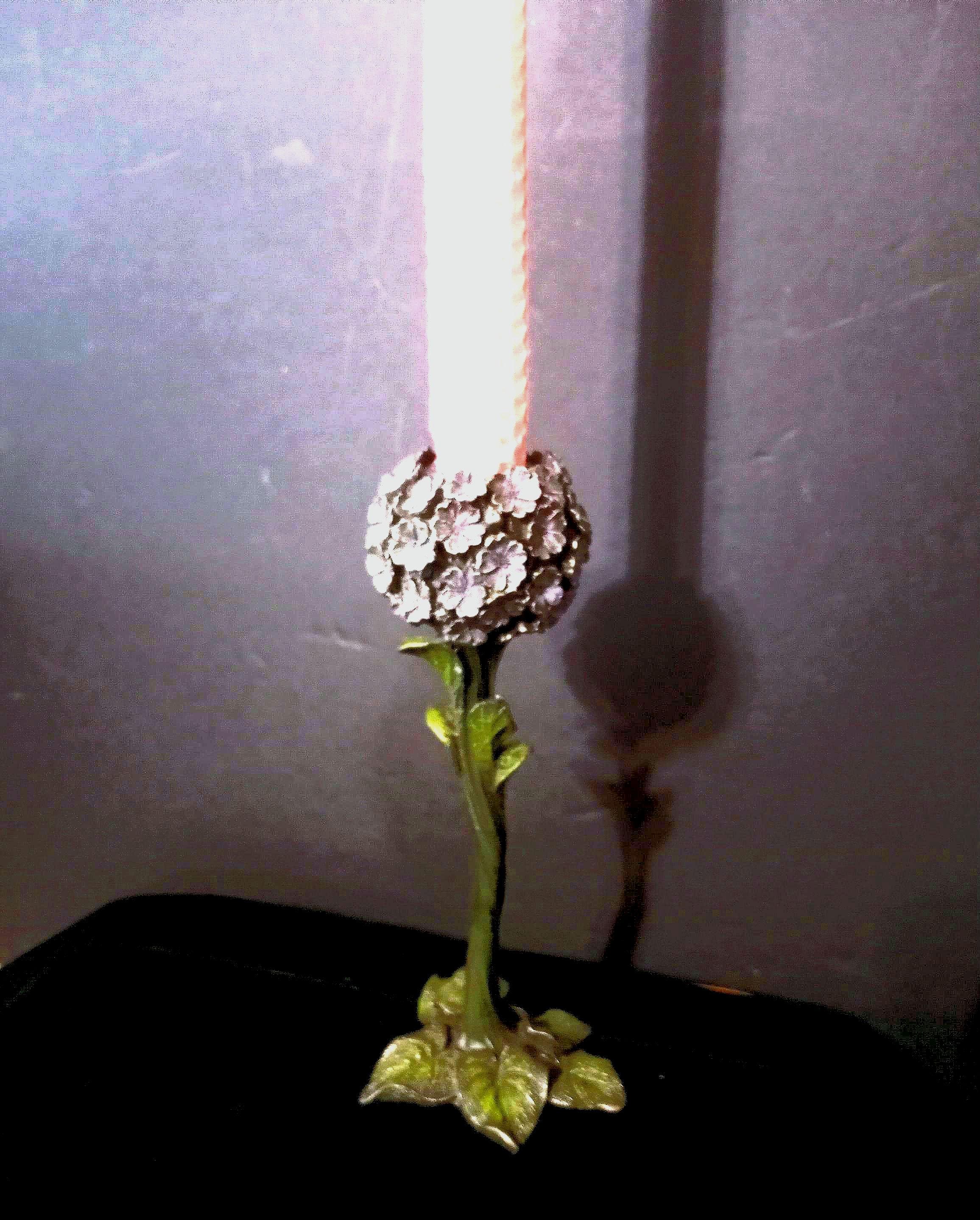 Art Nouveau Enameled Bronze Hydrangea Candlestick: Verdigris Finish, 7. ...
