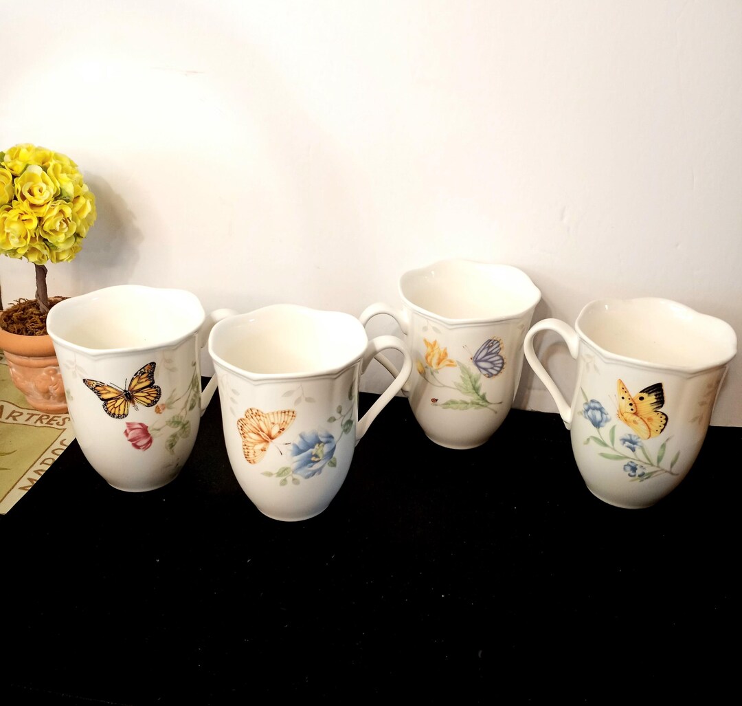 Vintage Lenox Monarch Butterfly Mugs, Set of 4, Scalloped Porcelain - Etsy