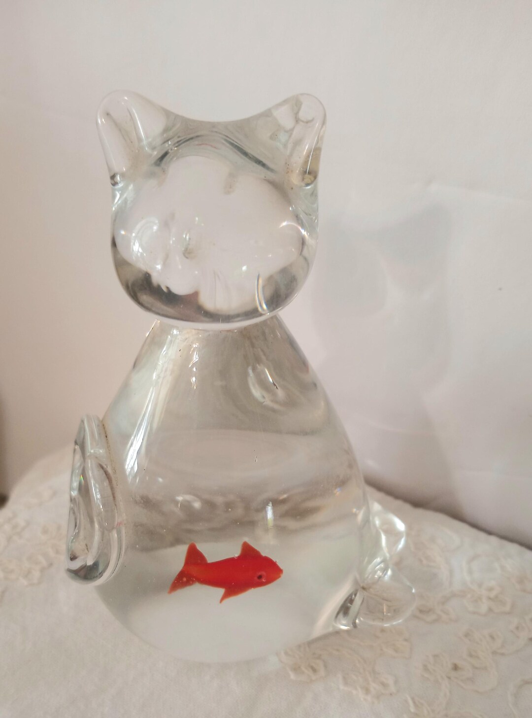 Vintage Art Glass Cat Paperweight: Goldfish Belly Figurine - Etsy