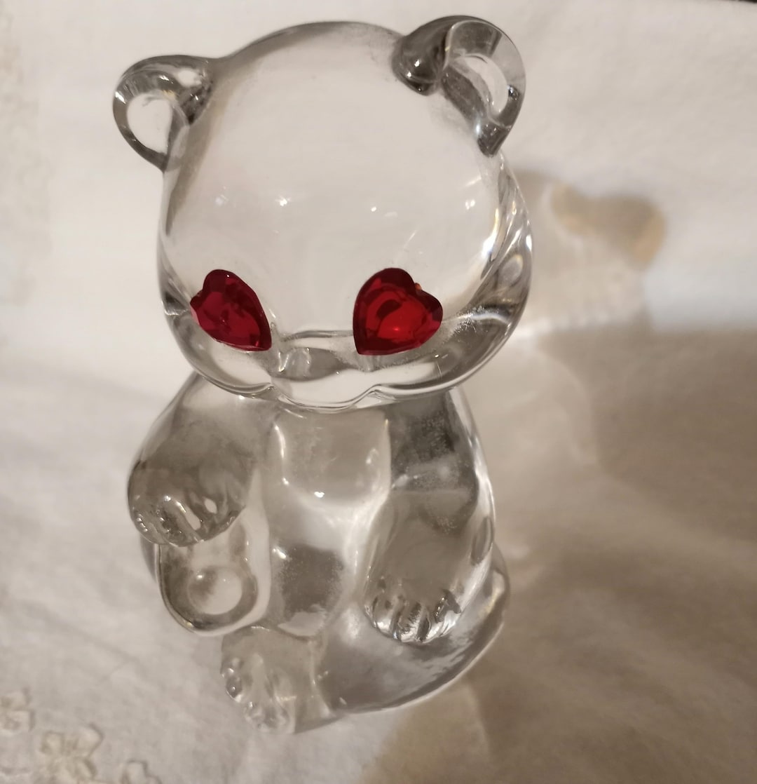 Vtg Fenton Clear Glass Teddy Bear With Red Crystal Heart Eyes Figurine ...