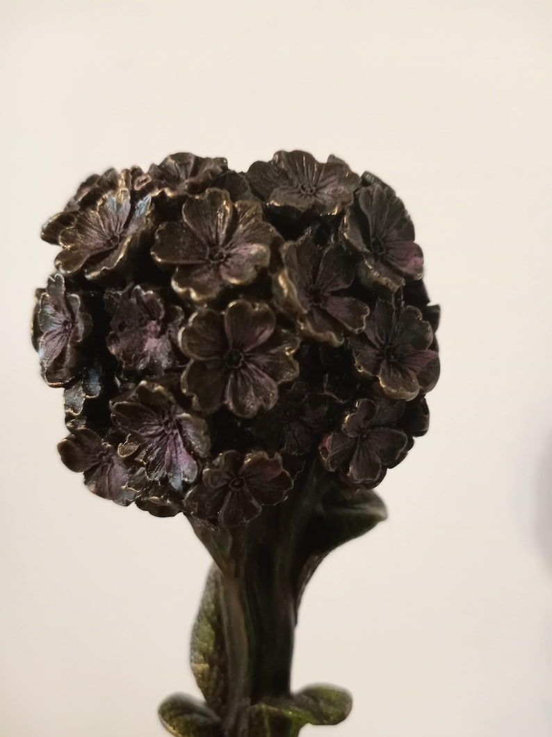 Art Nouveau Enameled Bronze Hydrangea Candlestick: Verdigris Finish, 7. ...