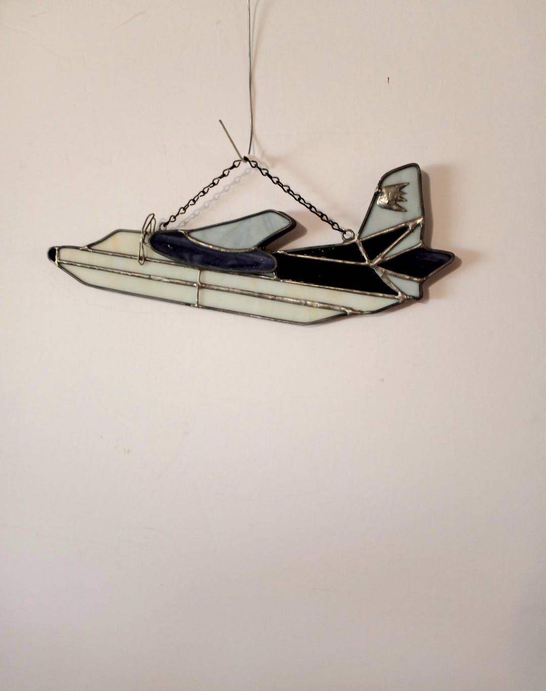 Handmade Stained Glass Airplane Suncatcher Hanging Window or Wall Decor ...