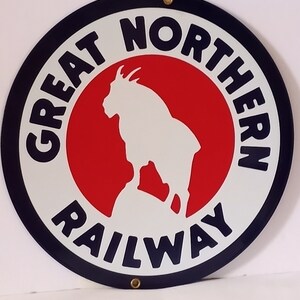 Vtg Great Northern Railway Antique Repro Steel & Porcelain Enamel Wall ...