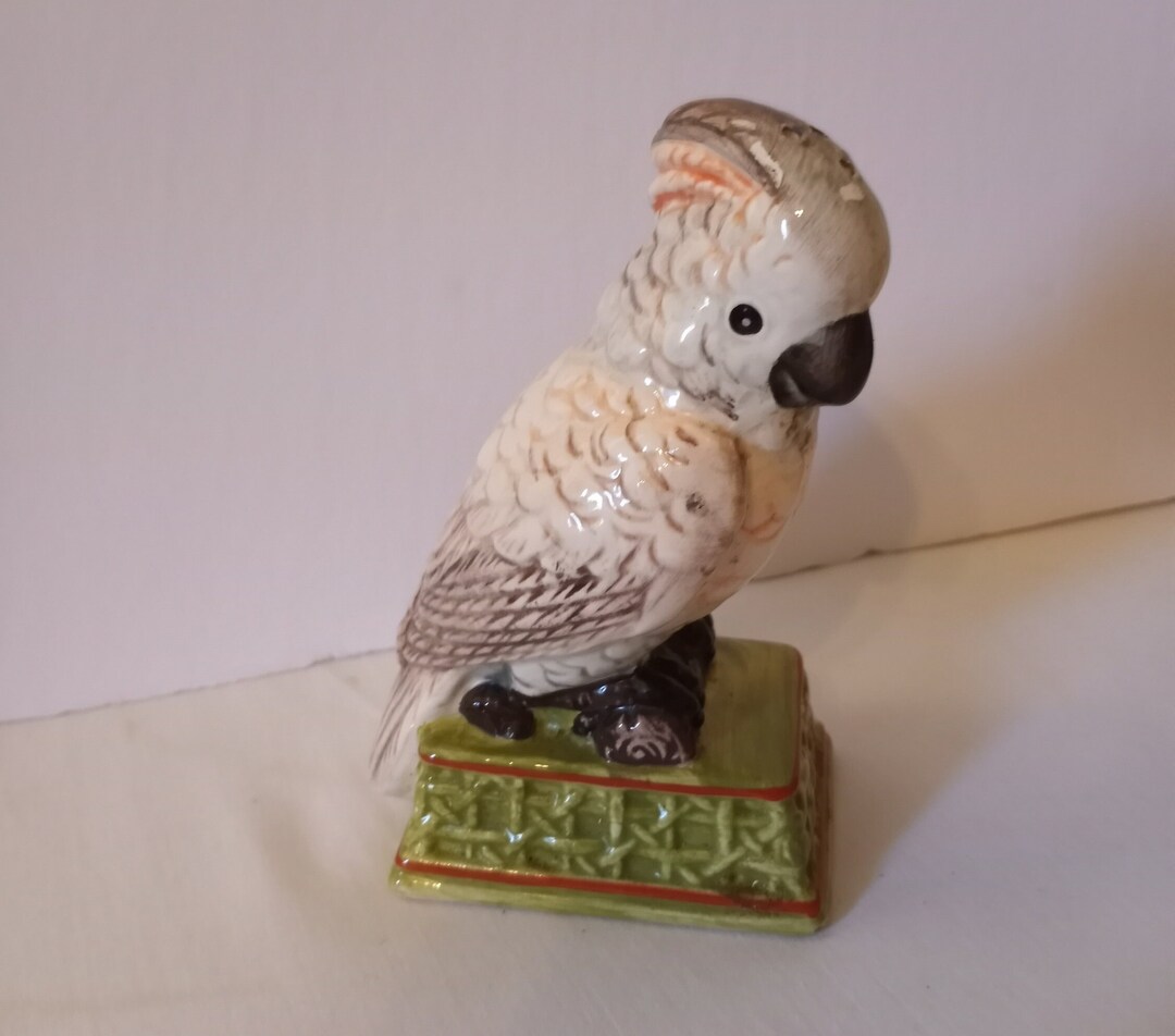 Ceramic Cockatoo Salt Shaker With Bamboo Basket Pedestal - Etsy
