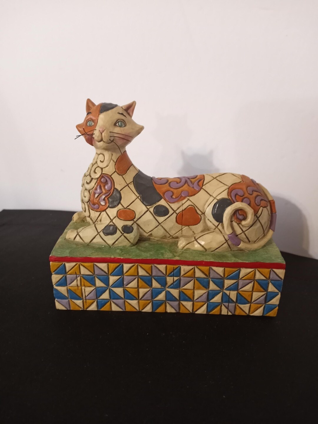 Vtg Jim Shore Calliope Cat Figurine, Cat Ornament, Patchwork Design ...