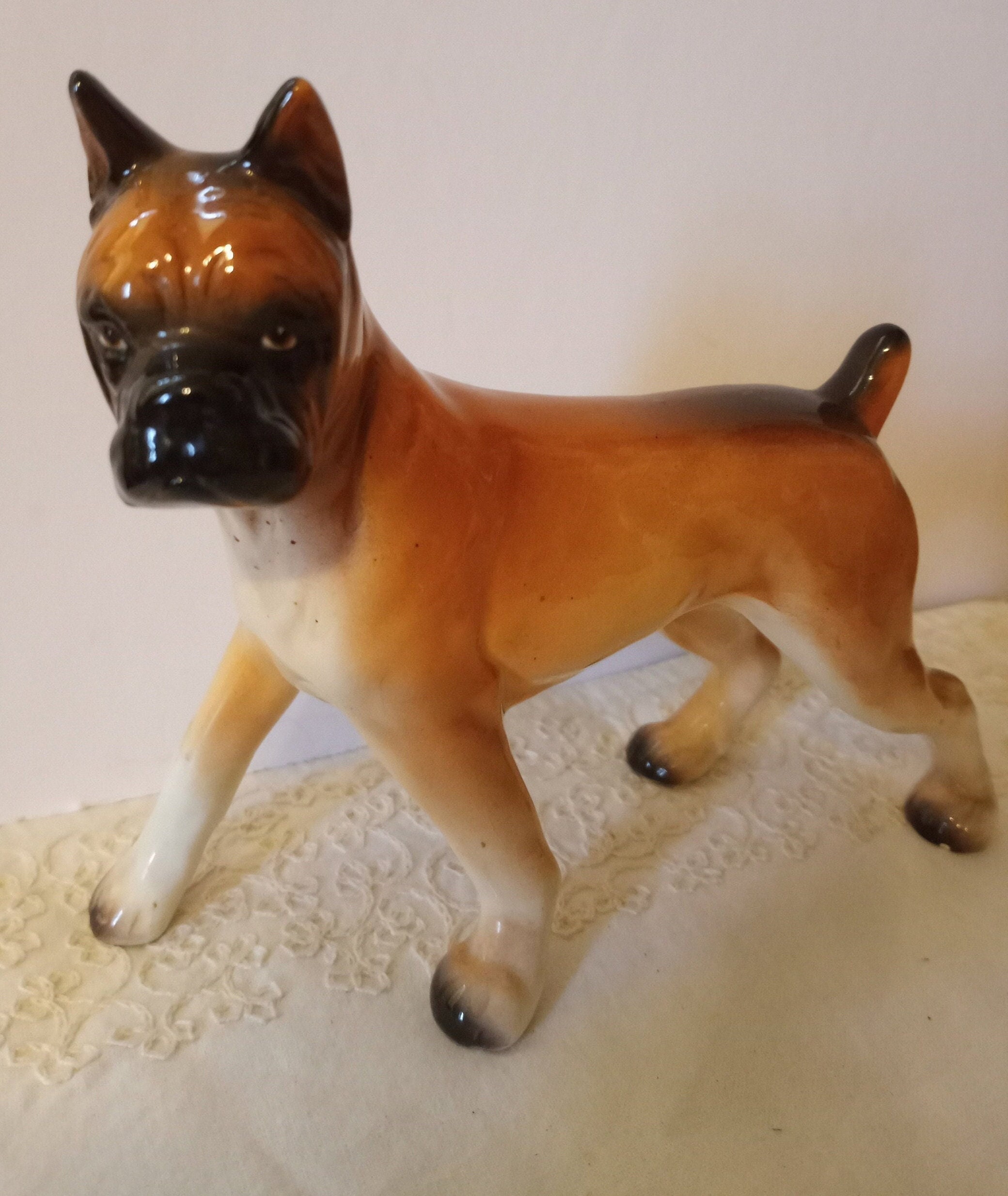 Antique Large Hand-painted Porcelain Boxer Dog Figurine Made - Etsy