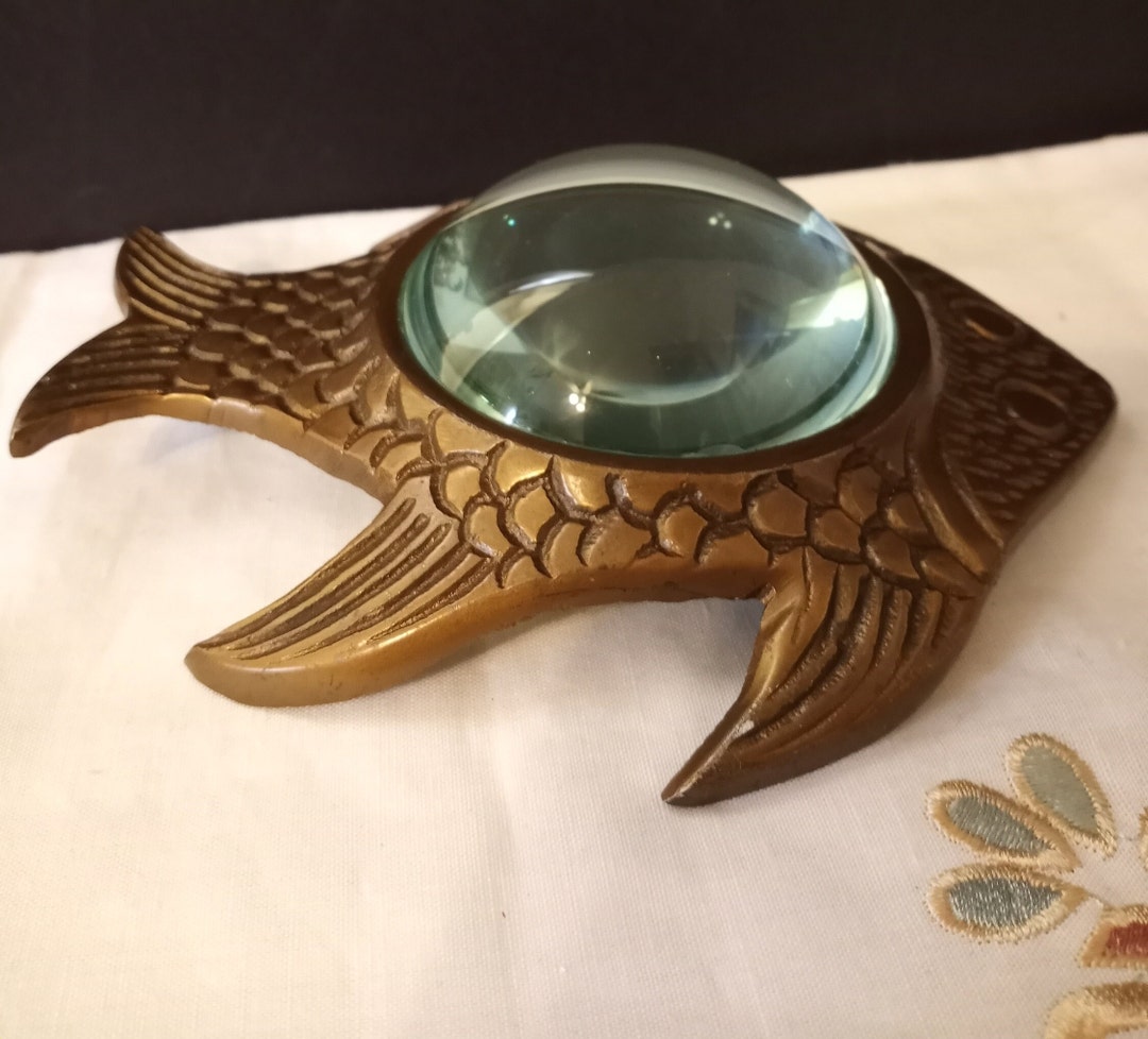 Vintage Etched Brass Flounder Fish Magnifying Glass Paperweight - Etsy ...