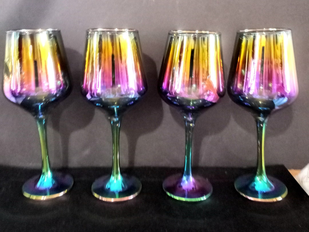 Vtg Set of 4, Tall 9" Circleware Rainbow Fusion Iridescent Glass ...