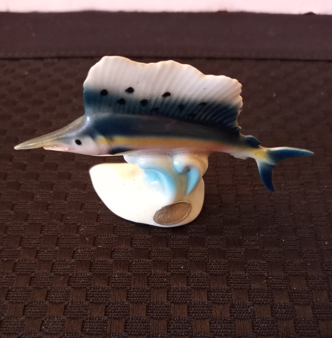Vintage Hand-painted Sailfish Figurine: Bone China Miniature, Made in ...