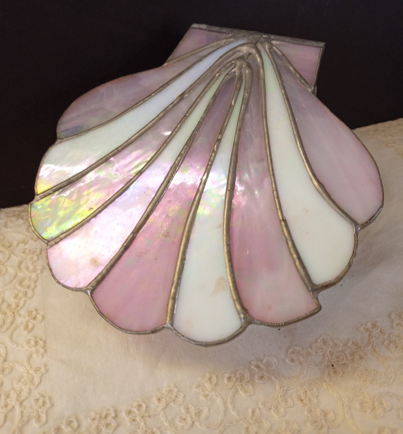 Vtg Handmade Iridescent Stained Glass Shell Jewelry Box - Etsy