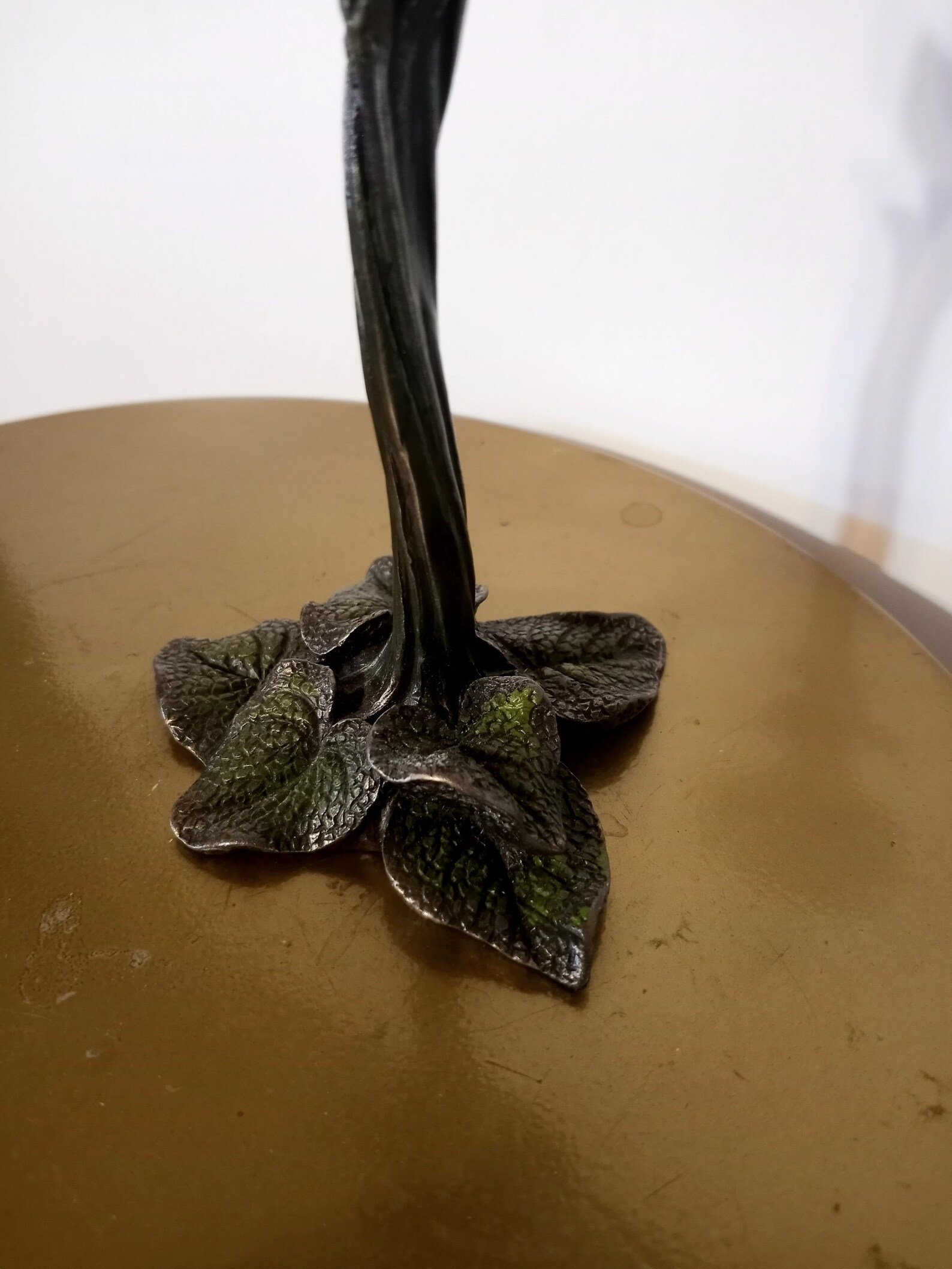 Art Nouveau Enameled Bronze Hydrangea Candlestick: Verdigris Finish, 7. ...