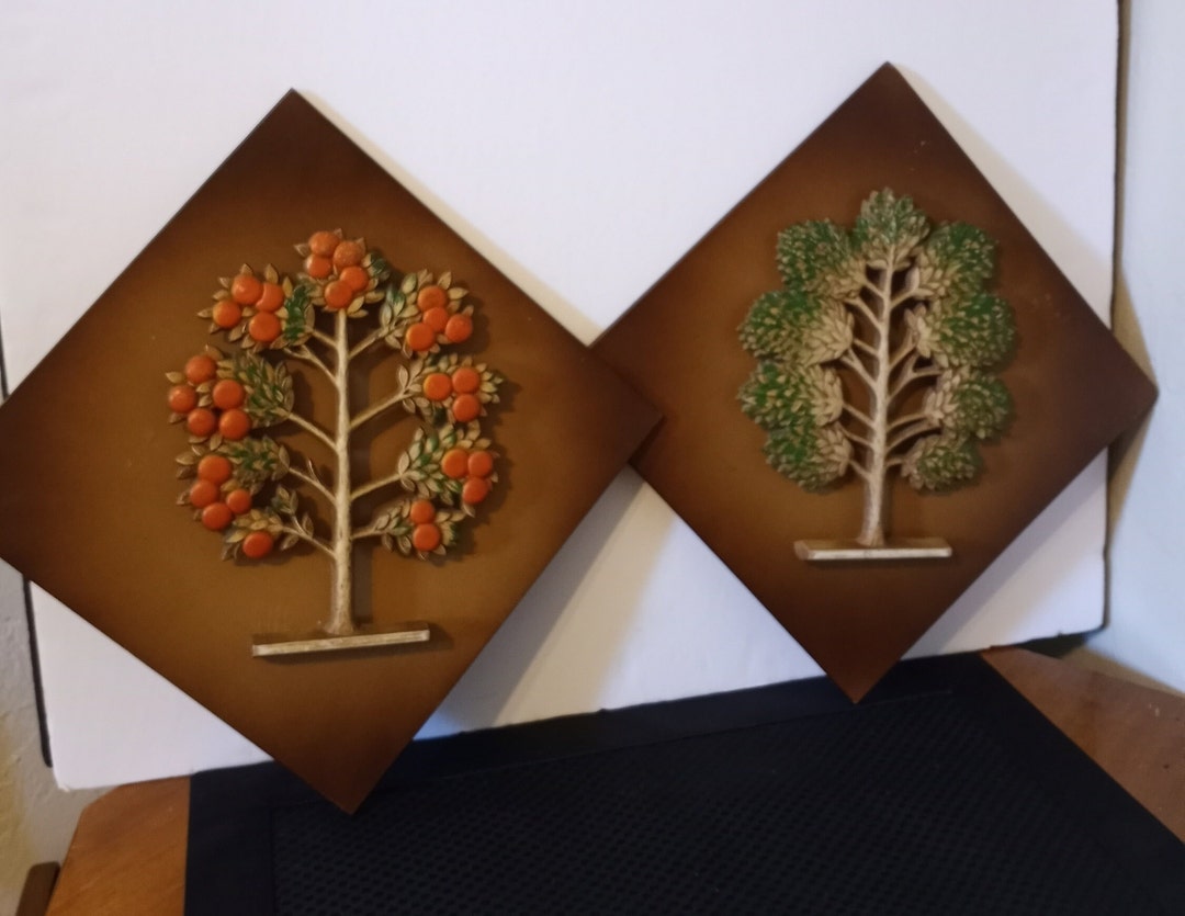 Pair of Midcentury Syroco Wood Tree Sculpture Wall Hangings, Diamond ...