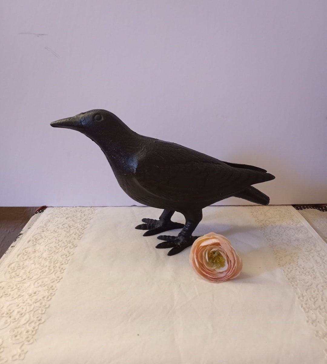 Vtg Cast Iron Black Raven Black Crow Sculpture Art Object - Etsy
