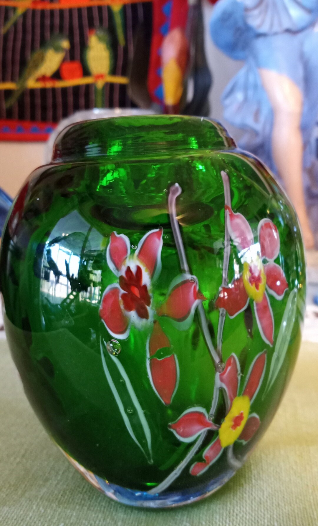 Vtg Avita Art Glass Paperweight Vase With Red Cane Flowers - Etsy
