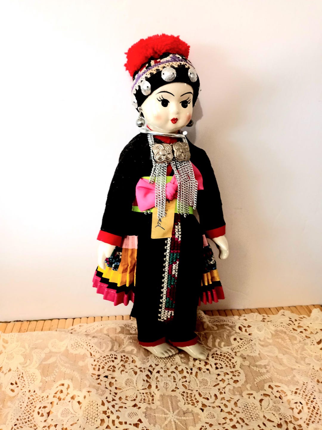 Hmong Tribe Doll of Thailand, Handpainted Porcelain Head, Hands, Feet ...