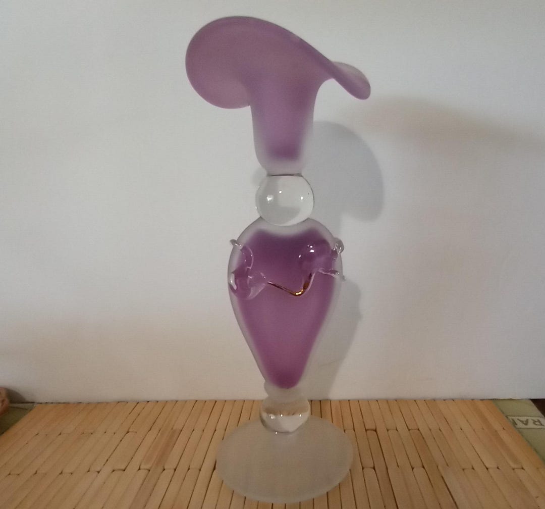 Vintage Ion Tamaian Art Glass Candlestick: Purple Satin, Gold Rigaree ...